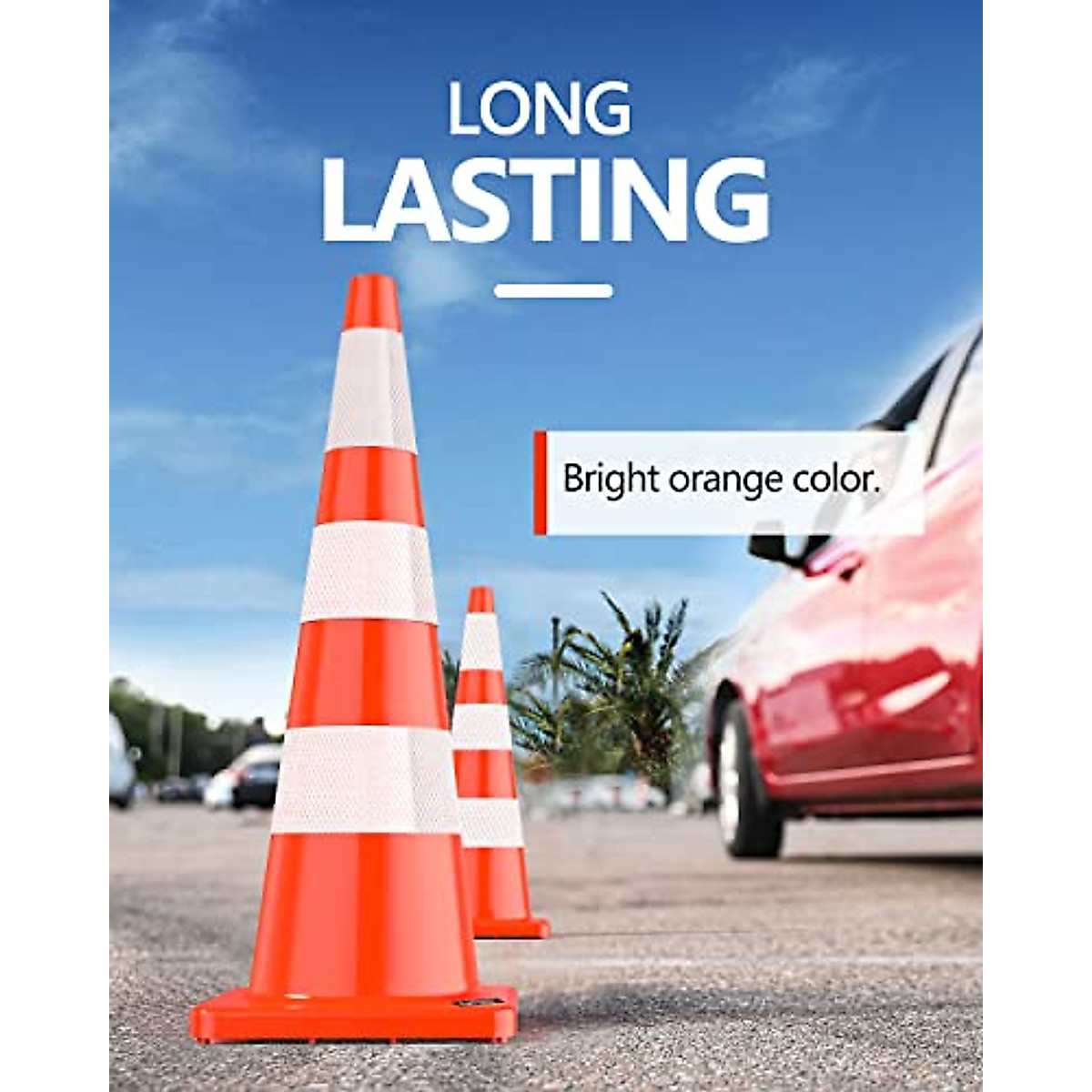BATTIFE 36" Inch Traffic Safety Cones | 6Pack PVC Cone with Reflective Collars | Weighted Orange Construction Cones for Building Road Driveway Parking Use