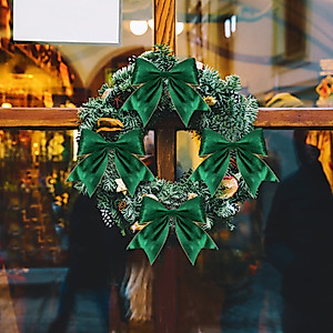 WILLBOND 2 Rolls Christmas Red Velvet Ribbon Wired Edge Trim Wrapping Fabric Christmas Ribbon for Gift Wrapping Bow Wedding Decoration Craft(4 Inch x 6 Yards,Green)