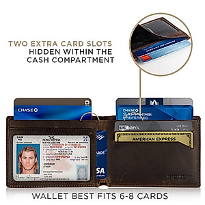 SERMAN BRANDS Mens Slim Bifold Wallet RFID Blocking Minimalist Front Pocket Full Grain Leather Wallets for Men - Thin & Stylish (Texas Brown Elite)