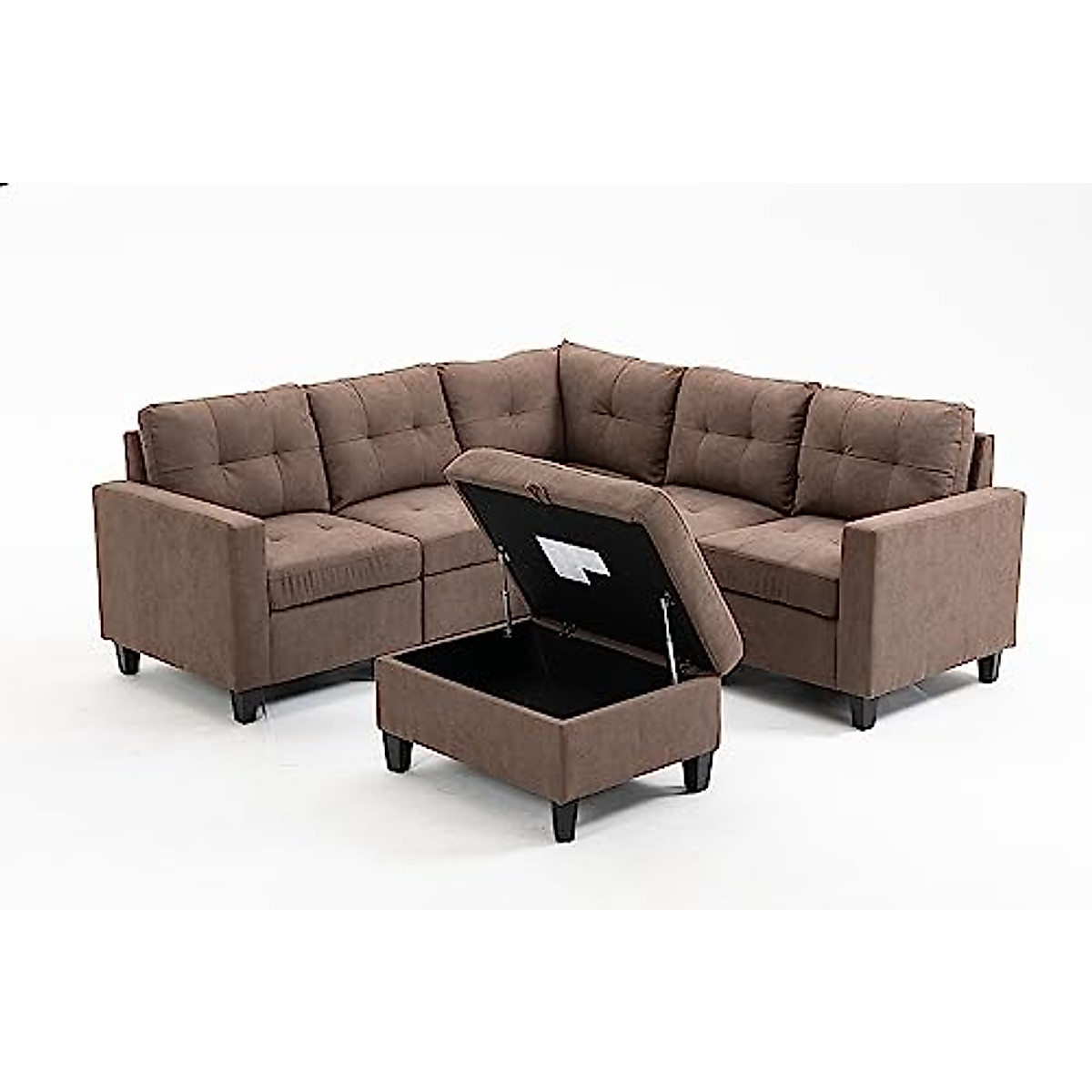 UBGO Sectional, Living Room Furniture Set,L-Shaped Modular Sofas with Left & Right Arm, Corner Chair, Ottomans Table,Extra Wide Chaise Lounge Couch for Home, Apartment (Brown)