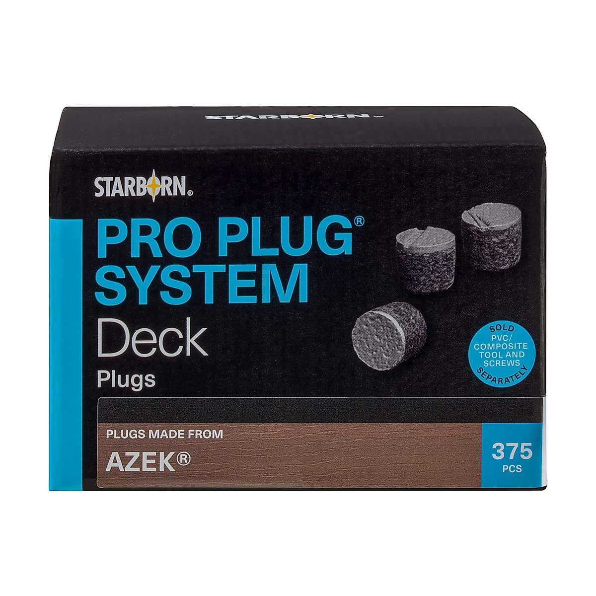 Pro Plug PVC Plugs for Azek Weathered Teak Decking, 375 Plugs for 100 sq ft