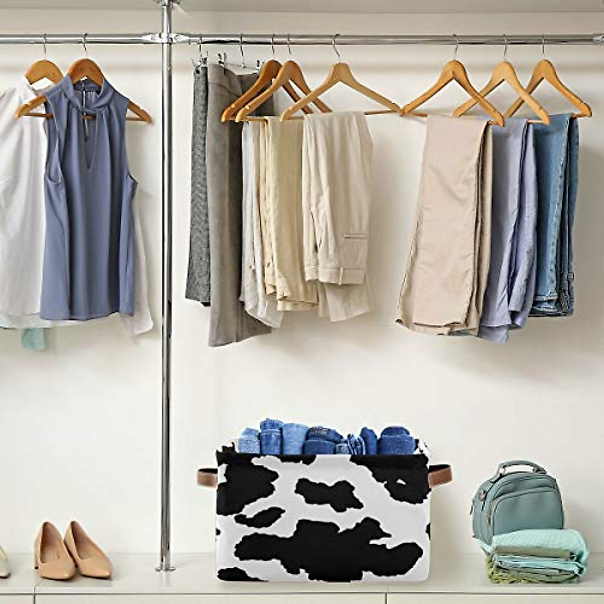 AUUXVA Rectangle Storage Basket Animal Cow Print Collapsible Storage Bin Laundry Hamper Toy Organizer for Bedroom Shelf Nursery Home Closet & Office