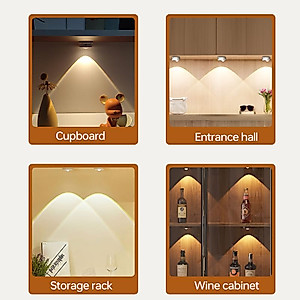 Cat's Eye Small Round Motion Sensor Light Build in Rechargeable Battery Magnetic LED Ceiling Light for Cupboard,Storage Rack,Entrance Hall,Wine Cabinet. (4 Packs)