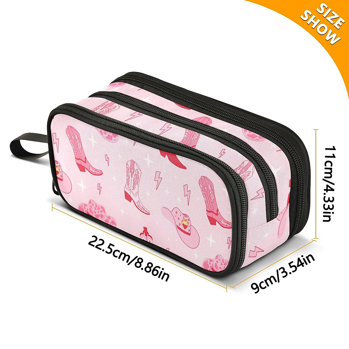 Fisyme Pink Western Cowgirl Boots Pencil Case Large Capacity Pen Box Makeup Pouch Holder Organizer Stationery Bag for School Office College Traval Adults