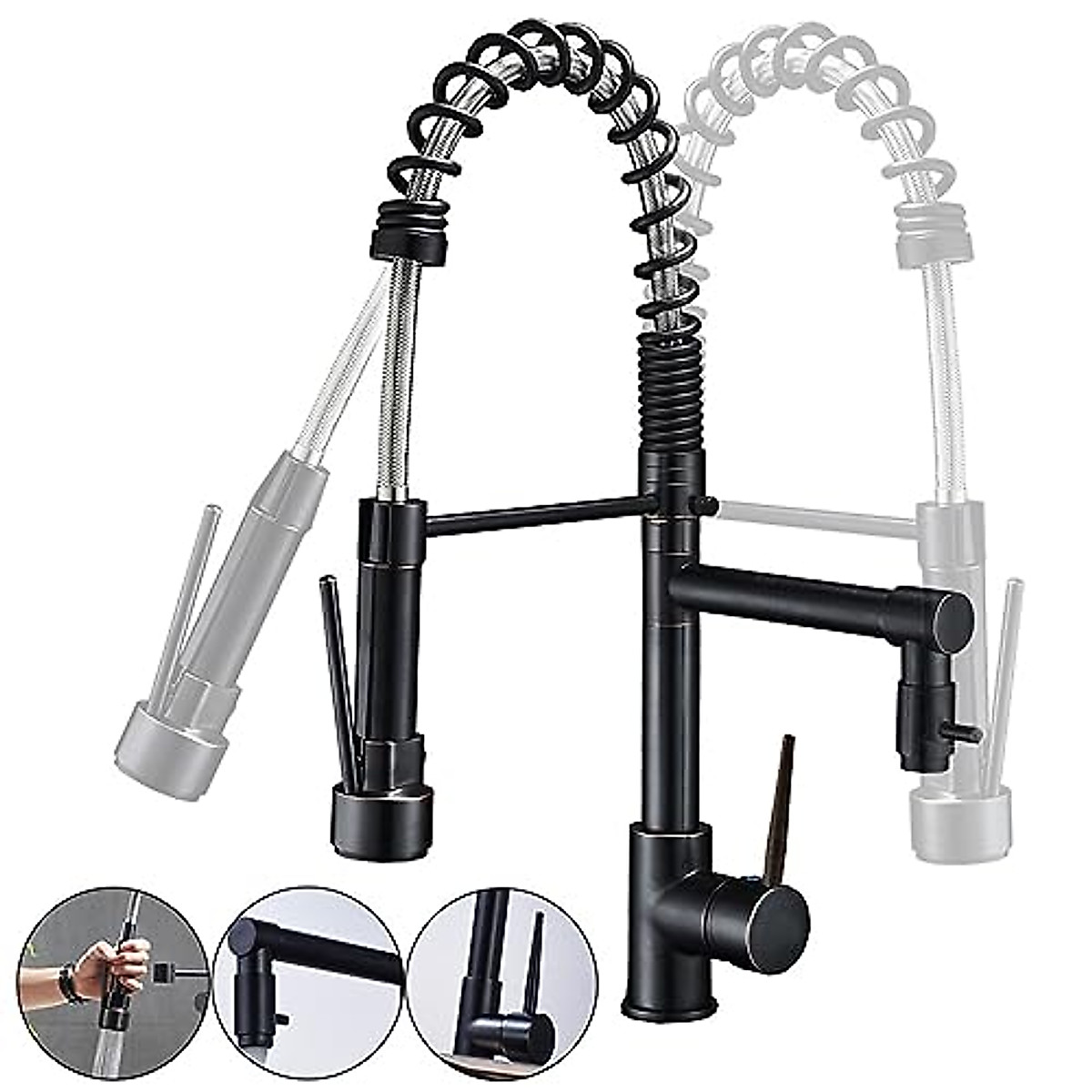 Kitchen Sink Faucet Dual Spout 360 Degree Rotation Spring Pull Down Sprayer Deck Mounted Hot Cold Water Mixer Taps