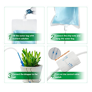 HUHKOUAE 5Pcs Plant Drip Bag, Plants Automatic drip Irrigation with Valve Kits,for Plant Flower Life House Device Watering System