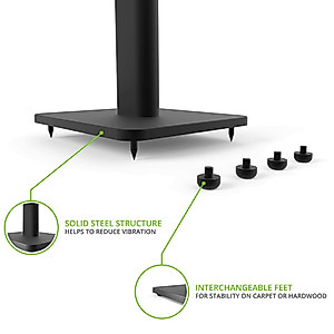 Kanto SP26PL Black Metal Speaker Stand (26 inches) - Universal Fit, Hidden Cables, Rotating Top Plate, Carpet & Hardwood Feet, ¼’-20 Mounting, Pair