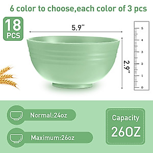 18 Pcs Unbreakable Cereal Bowls 24 Oz Microwave and Dishwasher Safe Wheat Straw Fiber Lightweight Bowl Soup Bowls Microwavable Kitchen Bowls for Serving Salad Rice Pasta (Green)