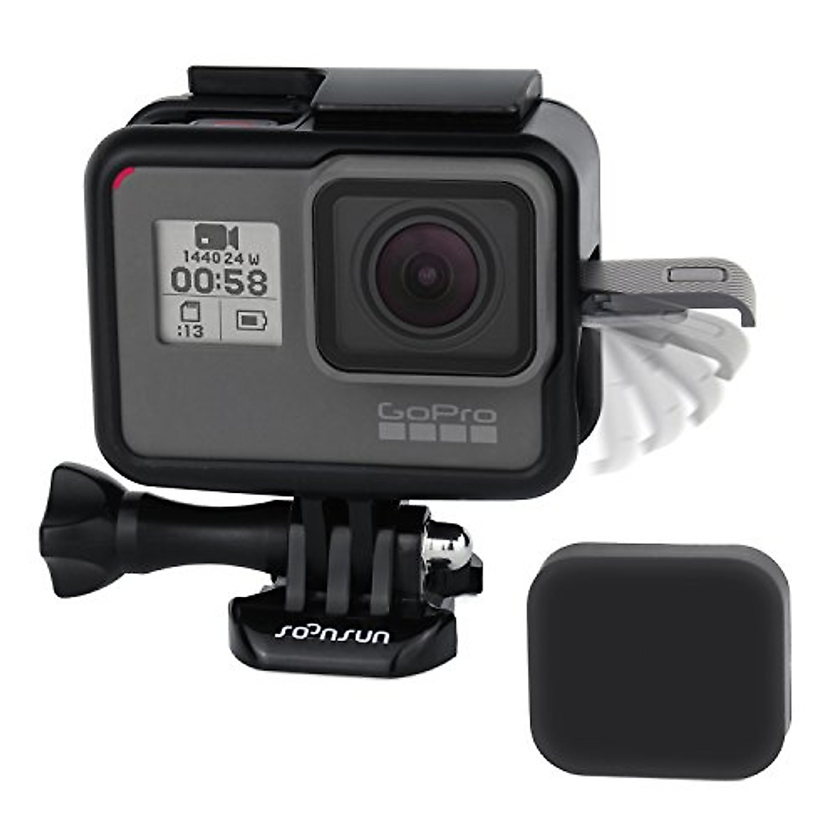 SOONSUN Frame Mount Housing Case Compatible with GoPro Hero 5 6 7 Black, Hero7 Silver, Hero7 White, Hero (2018) Cameras