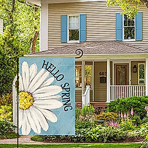 AVOIN colorlife Hello Spring Garden Flag 12x18 Inch Double Sided Outside, Floral Daisy Yard Outdoor Flag Blue