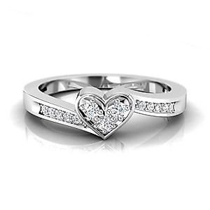 925 Sterling Silver 1/10 Carat Certified Round Diamond Heart Ring for Women | Heart Promise | Size 7