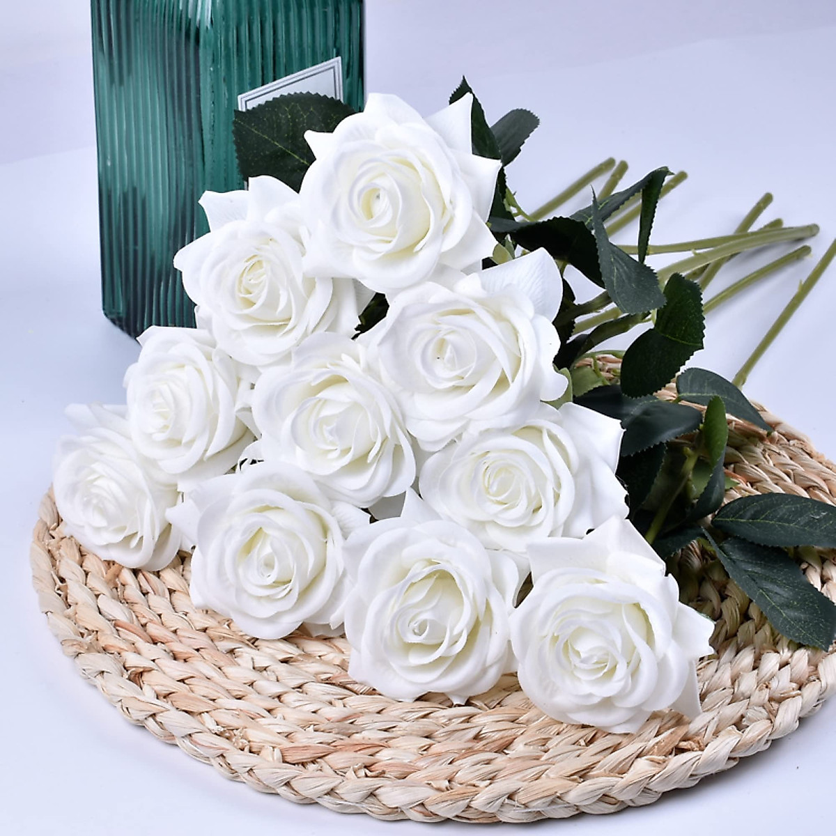 Angel Isabella, LLC Real Touch Rose - 1 Dozen(12 Stems) Life-Like Realistic Touch Artificial Flowers for Decor, Wedding, Crafts (White)