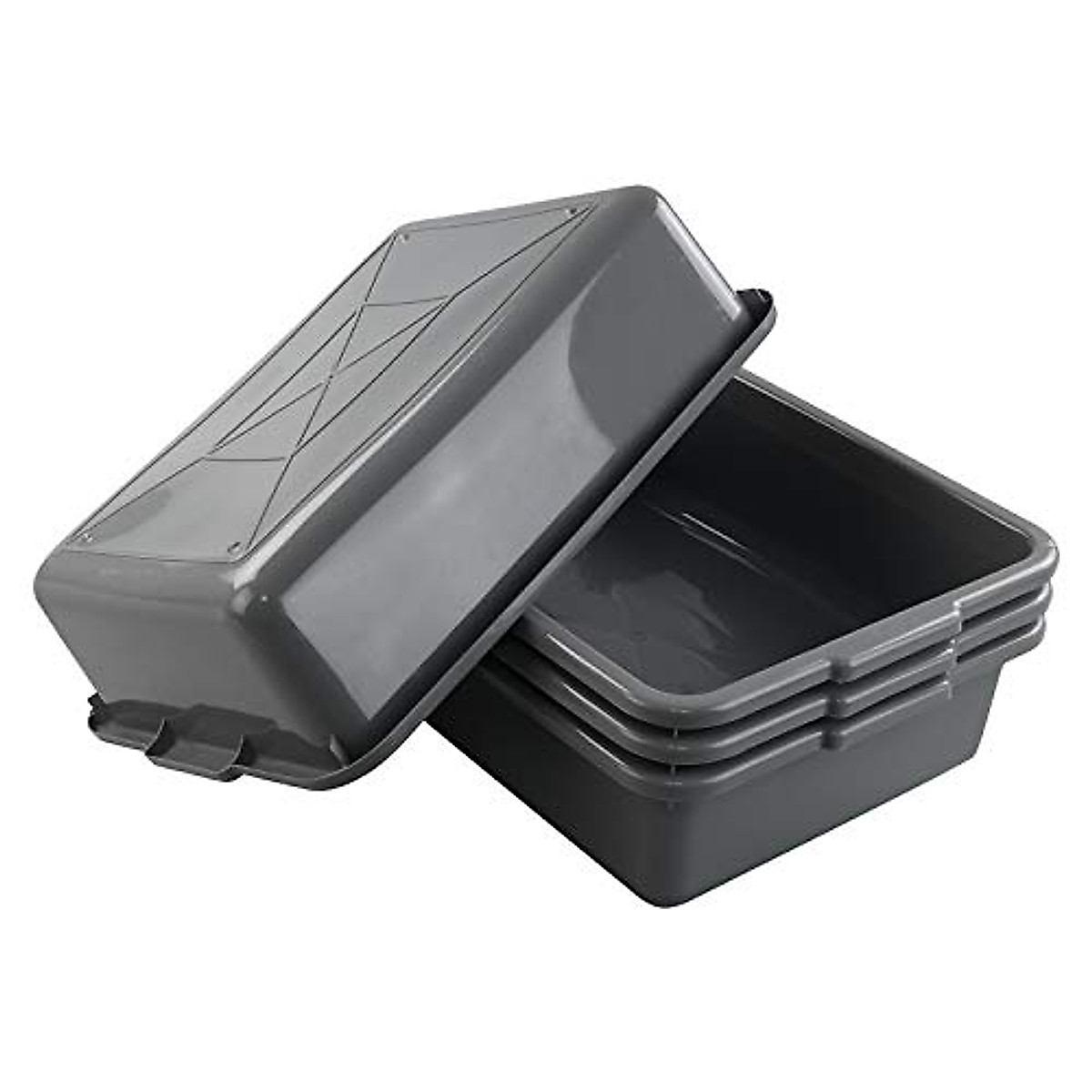 Kiddream Set of 4 Commercial Bus Box Tote, 13 Liter Large Plastic Bus Tub (Gray)