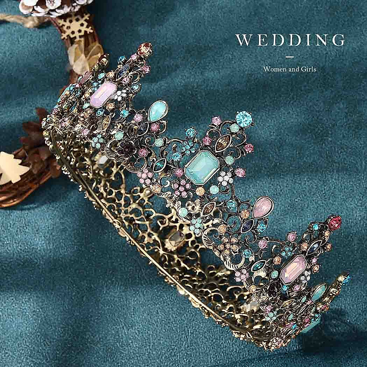 Yean Baroque Rhinestone Crowns and Tiaras Gold Bridal Queen Crown Crystal Wedding Tiara Crown for Women