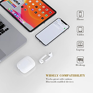 True Wireless Earbuds, REEHM IPX7 Waterproof Bluetooth 5.0 Wireless Headphones with Microphone Charging Case 35H Playtime in-Ear Hi-Fi Stereo Sound TWS Earphones Headset for Sport Running (White)