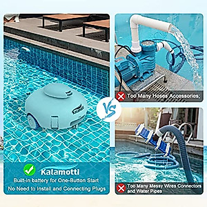 Kalamotti Cordless Robotic Pool Cleaner - Pool Vacuum for Above Ground Pools Powerful Suction Rechargeable Battery, Lasts 140 Mins, Built-in Water Sensor Technology for Pool Surface Up to 630 Sq.Ft