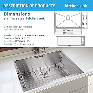 YSSOA 30-Inch Undermount Workstation Kitchen Sink, 20 Gauge Single Bowl Stainless Steel with Accessories (Pack of 3 Built-in Components), Silver