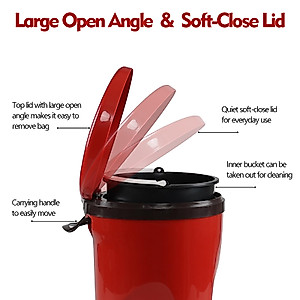 Hommp 1.8 Gallon Round Bathroom Step Trash Can with Removable Inner Bucket, Small Round Garbage Container Bin, Red