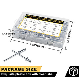 Siptenk 530PCS Pop Blind Rivets Assortment Kit, SAE Aluminum Assorted Rivet Set 14 Sizes 3/32" 1/8" 5/32" 3/16" 1/4" Pop Rivet Kit for Metal