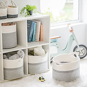 CHICVITA 3-Pack Cotton Rope Storage Baskets, Cube Basket, Under Shelf Basket, Basket Set for Nursery, Books, Socks Towels, Blankets, Gray