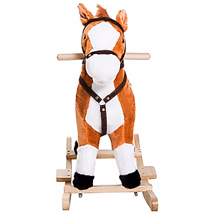 Qaba Kids Plush Toy Rocking Horse Ride on with Realistic Sounds - Brown