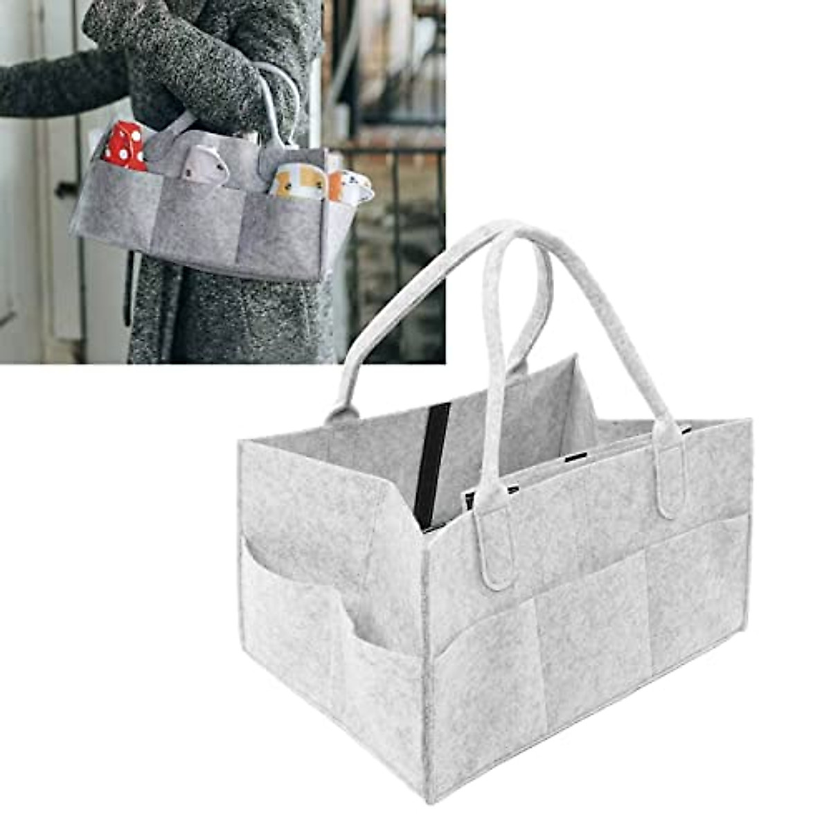 Baby Diaper Caddy Organizer,Nursery Storage Bin Car Organizer,Portable Holder Bag for Changing Table,Felt Diaper Caddy