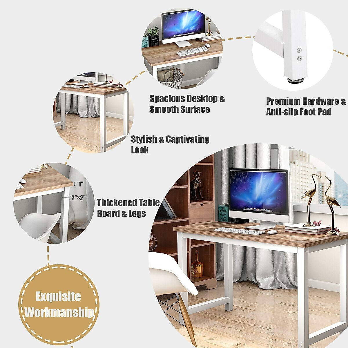LEGENDARY-YES Laptop Computer Desk PC Table - Wood Workstation Study Writing Gaming Bench Home Office Furniture Tables for Bedroom
