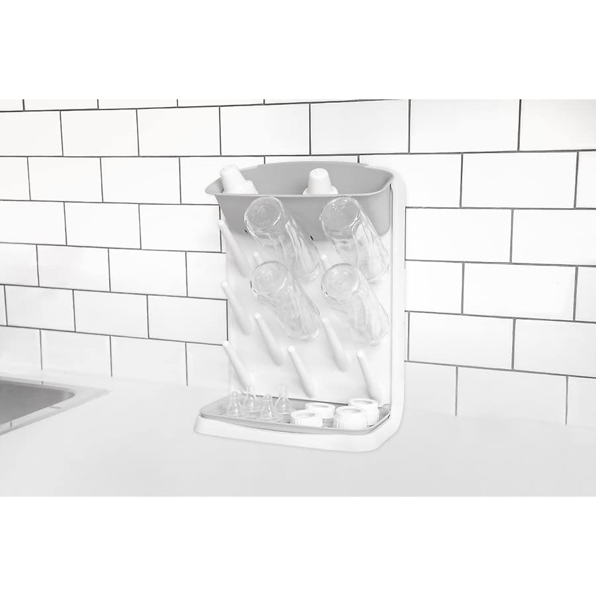 Ubbi Vertical Baby Bottle Drying Rack, Countertop Drying Rack Baby Accessory, Gray