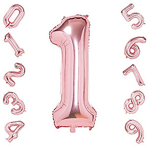 Rose Gold 1 Balloons,40 Inch Birthday Foil Balloon Party Decorations Supplies Helium Mylar Digital Balloons (Rose Gold Number 1)