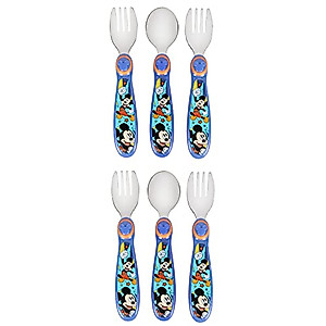 The First Years Disney Mickey Mouse Toddler Utensils - Stainless Steel Baby Spoons and Baby Forks - Toddler Silverware - 4 Pairs