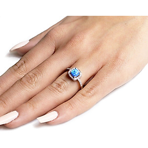 CloseoutWarehouse Blue Simulated Opal Princess Halo Ring Sterling Silver Size 11