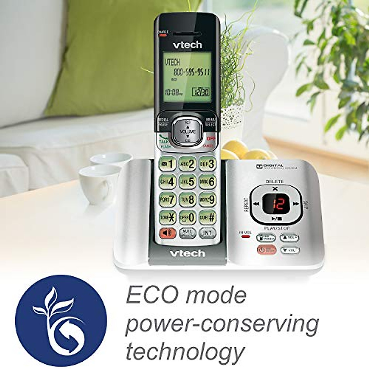 VTech CS6529-3 3-Handset Expandable Cordless Phone with Answering System-Caller ID/Call Waiting & Backlit Display/Keypad, Silver