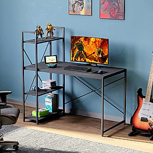 Bestier Computer Desk with Shelves - 47 Inch Small Space Home Office Desks with Bookshelf for Study Writing and Work - Plenty Leg Room and Easy Assemble,Black Carbon Fiber