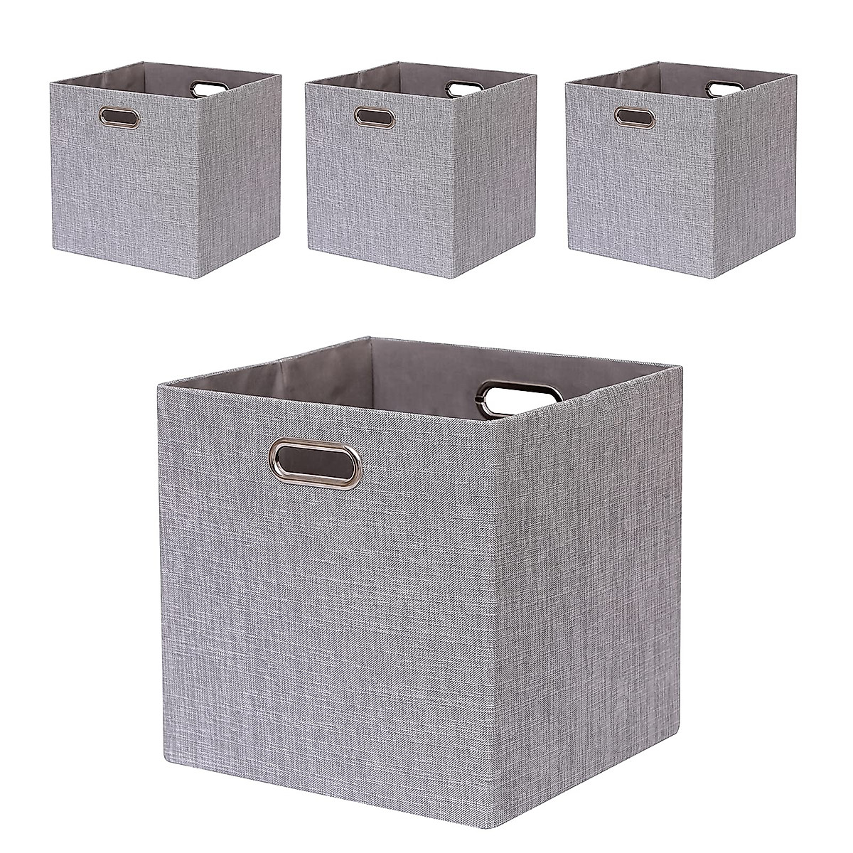 Fboxac Cube Storage Bins 13×13 Linen Foldable Box with Handles, Collapsible Organization Basket Set of 4 Large Capacity Grewer for Closet Shelf Cabinet Bookcase Bedroom, Silver Grey