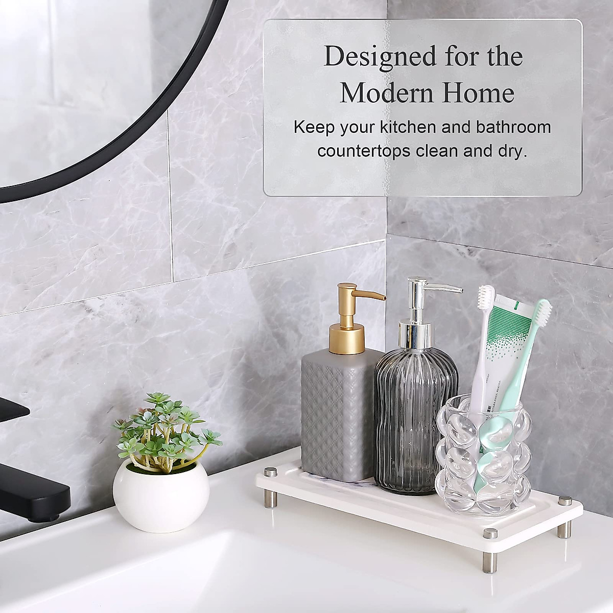 Home Sink Caddy - Instant Dry Sink Organizer for Prevents Moisture Buildup -Diatomaceous Earth Base for Bottle Drying Rack/Bathroom Sink Organizer- Aesthetics Design for Modern Home