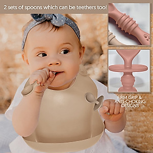 Baby Silicone Feeding Set - Baby Led Weaning Utensils, Silicone Bibs, Infant Feeding Cups For Boys, Girls, & Toddlers Smooth Waterproof Material For Practical Eating, Set of 8