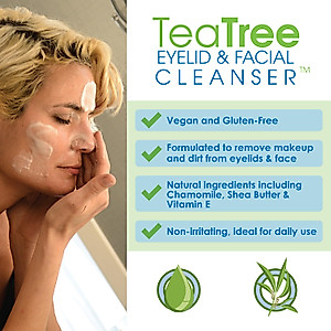 EYEECO Gentle Tea Tree Oil Foaming Facial Cleanser – 1.6oz – Non-Irritating Eyelid Cleanser & Face Wash with Tea Tree, Chamomile & Shea Butter​