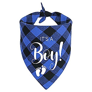 YHTWIN It's a Boy Blue Plaid Cotton Pet Dog Bandanas, Gender Reveal Photo Triangle Pet Scarf Scarves, Dog Birthday Party Decorations Props Accessories for Pet Dog Master Lovers Gift
