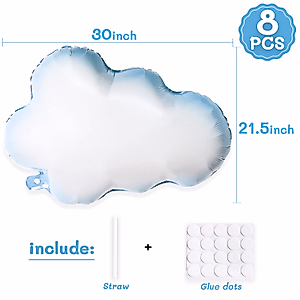 Cloud Balloons, 8 Pcs 30 Inch Mylar Foil Helium Large Cloud Balloons For Birthday Party Baby Shower Wedding Bridal Shower Blue White Themed Party Decorations Supplies