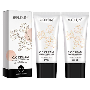 NIFEISHI CC Cream 2 Pack, CC Cream Self Adjusting for Mature Skin, Super Active CC Cream Foundation with SPF 50 for Face and Body Color Correcting