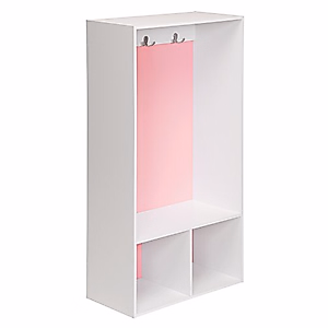 ClosetMaid KidSpace Wood Locker, 2 Cubby Cube Compartments Open Storage, 3 Hooks, for Coats, Backpacks, Jackets, White Finish, 47-Inch