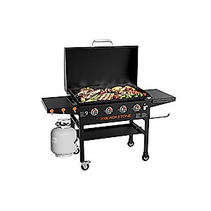 Blackstone 36” Griddle with Hood & Four Burners - Stainless Steel Gas Griddle with Hood, Wheels, Two Side Shelf & Magnetic Hooks – Heavy Duty Outdoor Griddle Station for Backyard, Patio - 1899
