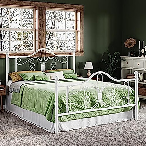 Allewie Queen Size Bed Frame with Headboard,Metal Bed Frame with Butterfly Pattern Design Headboard & Footboard,No Box Spring Needed,Easy Assembly,White