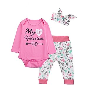 lorjoy Newborn Baby Girls My First Valentine's Day Outfit Set Long Sleeve Bodysuit (3-6 Months)