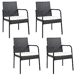 Tangkula 4 Pieces Patio Rattan Dining Chair Set, Patiojoy Outdoor Wicker Chairs with High Back & Ergonomic Armrest, Dining Chairs with Soft Padded Cushion for Deck Porch Backyard Indoor Outdoor