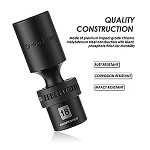 MIXPOWER 10-piece 3/8" Drive Deep Universal Impact Socket Set, 6 Point, Metric, 10-19 mm, Swivel Socket with Flexible Wobble, CR-MO Impact Grade…