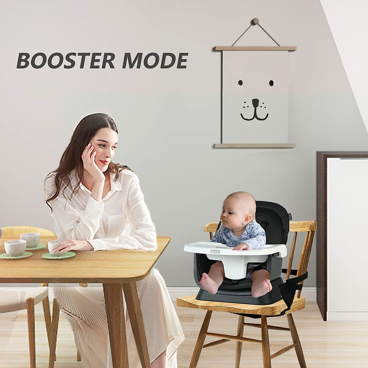 Kinder King 8 in 1 Baby High Chair, Coverts to Dining Booster Seat/Kids Table & Chair Set/Toddler Building Block Table/Kids Stool, Removable Tray & Double Seat Cover, Easy to Wipe, Grey