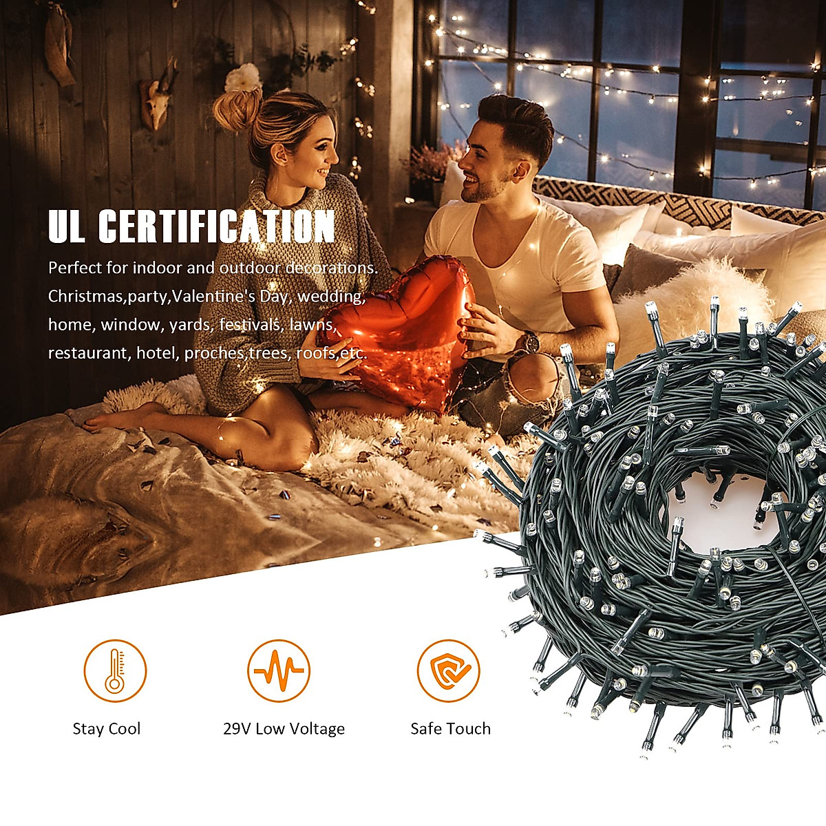 Qulist Christmas String Lights,105FT Connectable Fairy Twinkle Light 300 LED Indoor Lights with Remote[8 Modes & Waterproof],for Home Decoration, Patio Garden Wedding Party Warm White