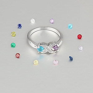 Personalized Infinity Mothers Ring with 2 Round Simulated Birthstones Engagement Promise Rings for Women (5)