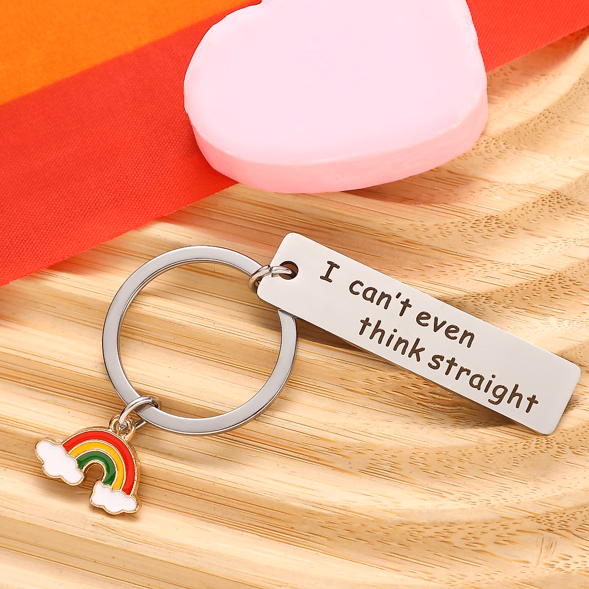Sasylvia 2 Pcs Gay Pride Gifts Funny Gay Keychain LGBTQ Accessories Rainbow Keychain LGBT Jewelry I Can't Even Think Straight Keychain with Rainbow Charm for Lesbian Gay Christmas Birthday Stuff